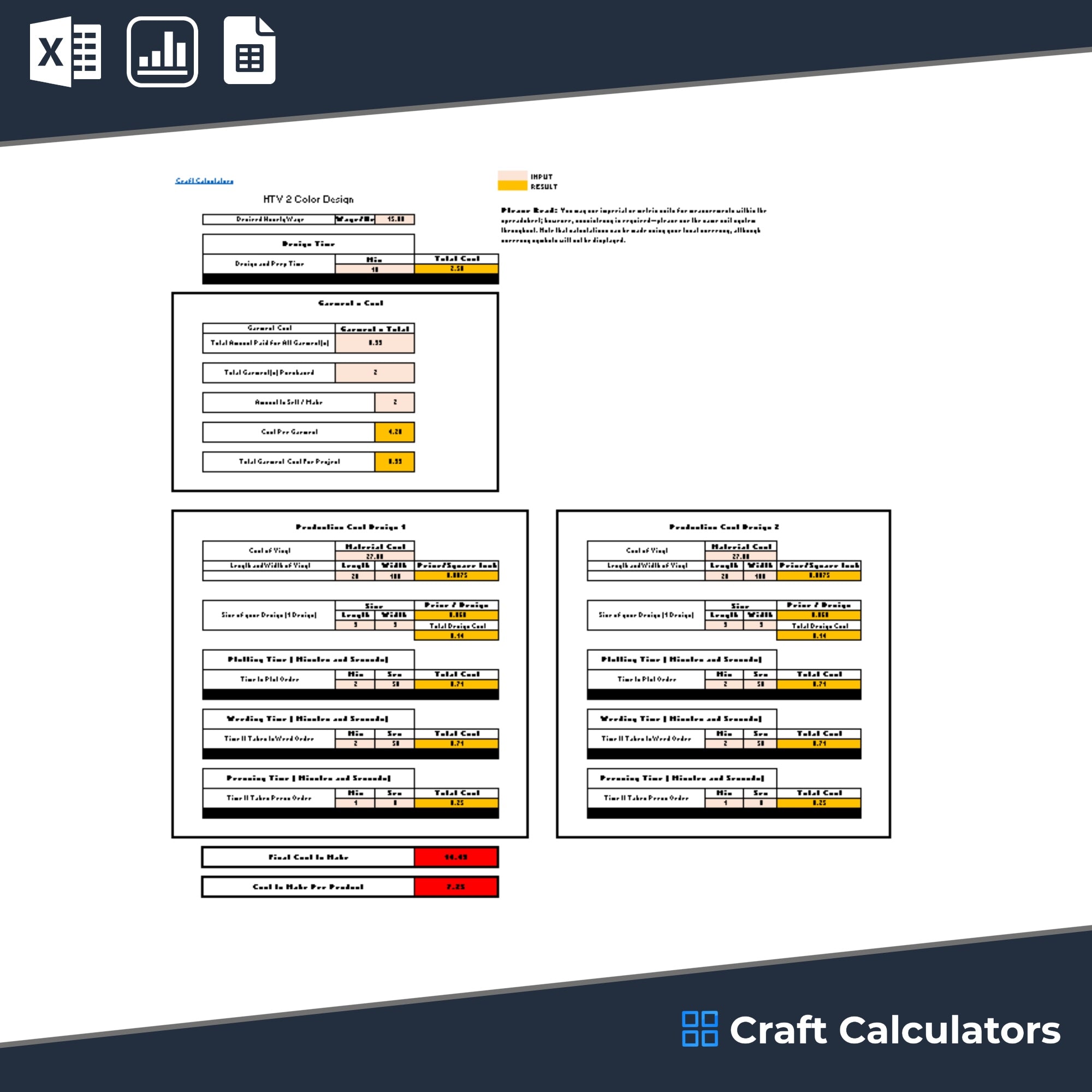 HTV 2 Color Cost Calculator Spreadsheet – Craft Calculators